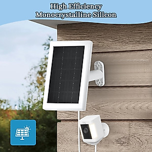 BOBUY Ring Camera Solar Panel Charger, 5V Solar Charger Compatible with Ring Spotlight Cam/Ring Stick Up Cam Battery Outdoor Wireless Ring Surveillance Camera, 16.4ft Cable (1 Pack, White)