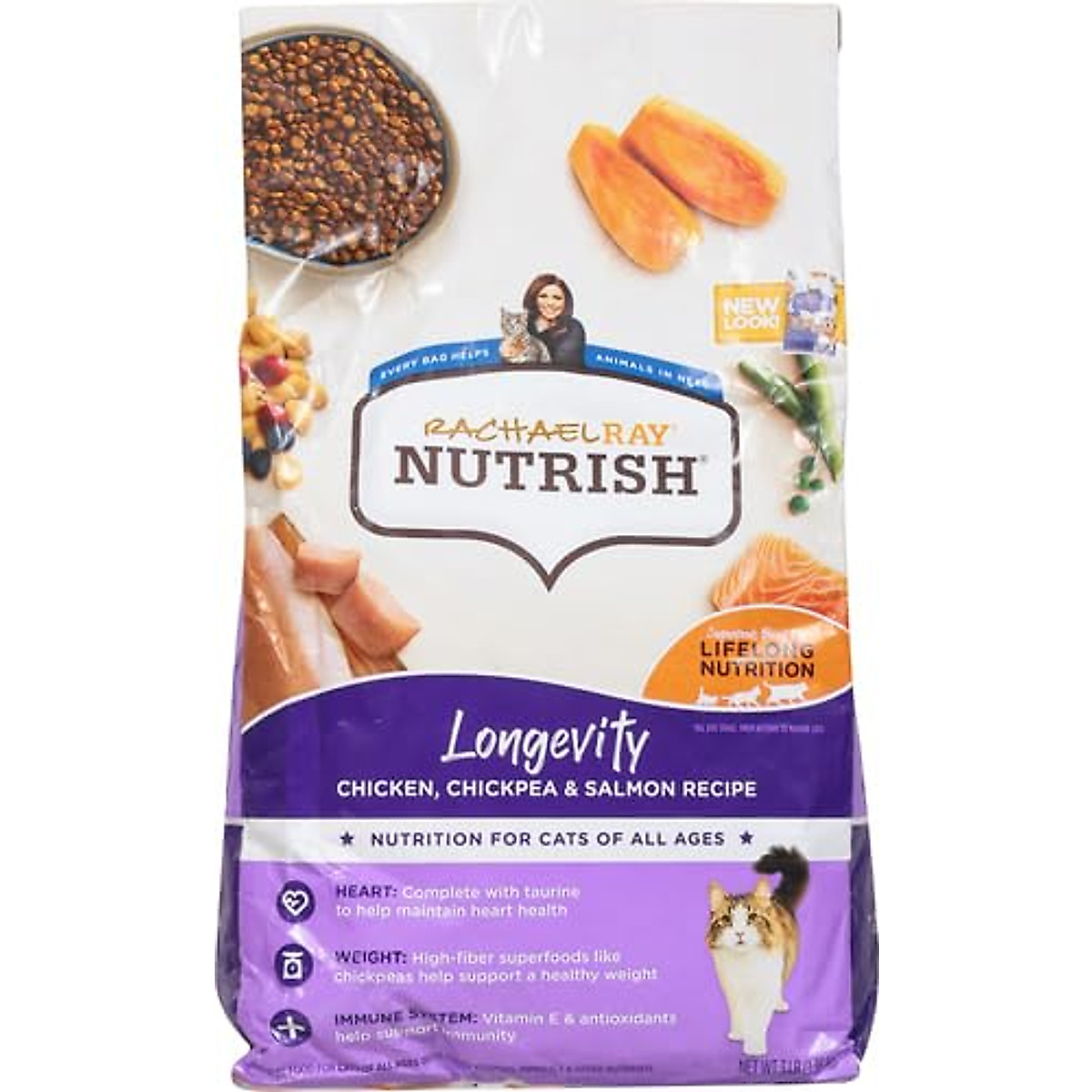 Rachael Ray Nutrish Longevity Premium Natural Dry Cat Food, Chicken with Chickpeas & Salmon Recipe, 3 Pounds