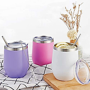 HITSLAM Wine Tumbler Cup Coffee Mug: 12oz Travel Insulated Tumbler with Lid & Straw, Stainless Steel Vacuum Double Wall-Gift for Women, Men, Mom, Dad, Friend (Purple)