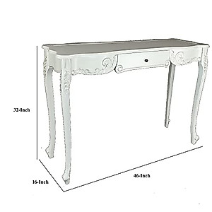 Benjara Troy 32 Inch Classic Wood Console Table, 1 Drawer, Floral Cared, White