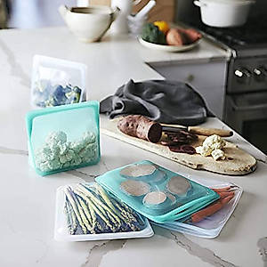 Stasher STSU01A Silicone Reusable, Stand-Up Mid (Clear) & Silicone Reusable Storage Bag, Sandwich (Aqua) | Food Meal Prep Storage Container