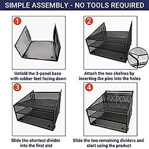 Office Desk Organizer Metal Mesh with 3 Paper Trays and 2 Vertical Upright Sections, Desktop File Holder for Letter Size A4, Folders, Stationary, and Desk Accessories