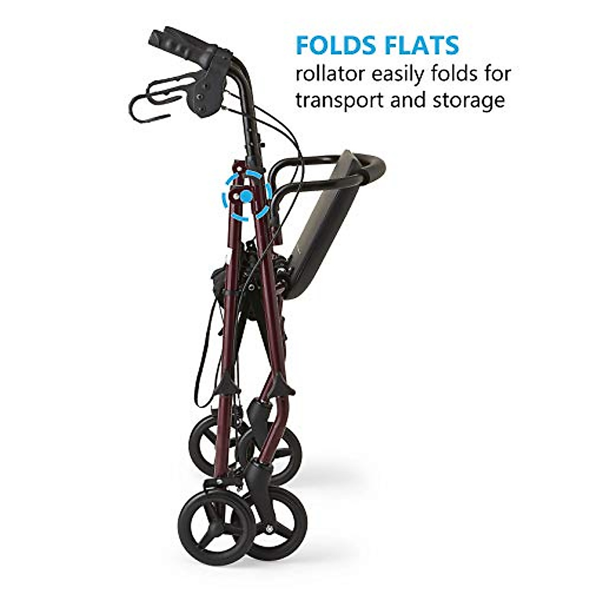 Medline Rollator Walker with Seat, Steel Rolling Walker with 6-inch Wheels Supports up to 350 lbs, Medical Walker, Burgundy