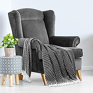 Americanflat 100% Cotton Throw Blanket for Couch - 50x60 - All Seasons Neutral Lightweight Cozy Soft Throws for Bed, Sofa or Chair.door or Outdoor [Black and White Mini Diamond Pattern]