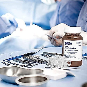 Dukal Plain Wound Packing Strips 1/4" x 5 Yards. Woven Gauze Fabric Packing Strips. Wound Sterile Strips in Unbreakable Poly Bottles. Sterile Packing for Open or Infected Wounds.