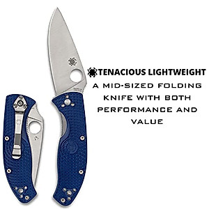 Spyderco Tenacious Lightweight Folding Utility Pocket Knife with 3.39" CPM S35VN Steel Blade and Blue FRN Handle - Everyday Carry - PlainEdge - C122PBL