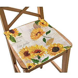 Emelivor Vintage Sunflowers Chair Cushion Memory Foam Seat Cushion with Washable Comfort Chair Pad for Kitchen Chair Office Chair Back Pain