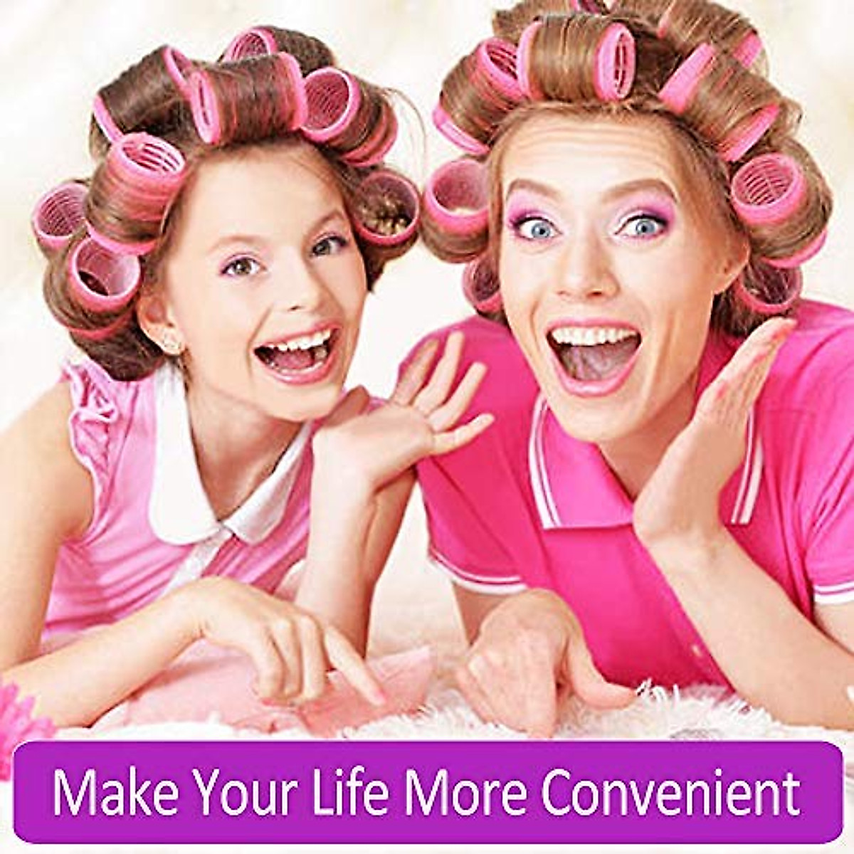 36 Pcs Self Grip Hair Roller Set in 3 Sizes and 15 Pcs Plastic Duck Teeth Bows Hair Clips, Self Holding Rollers Salon Hairdressing Curlers for Hair Styling (44mm + 36mm + 25mm)