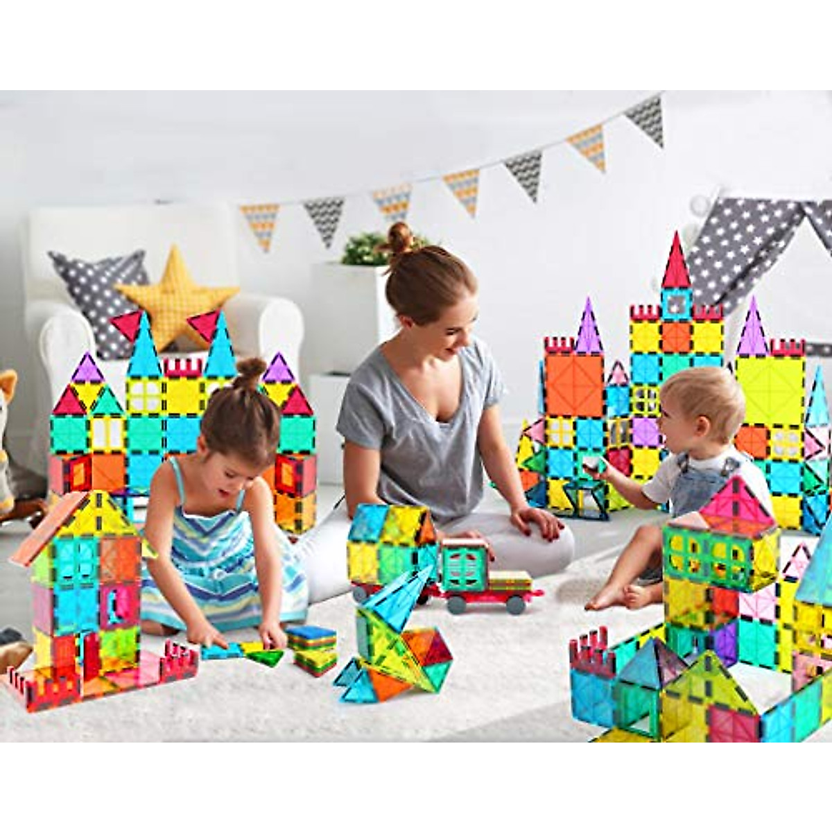 Jasonwell 65pcs Magnetic Tiles Building Blocks Set for Boys Girls Preschool Educational Magna Construction Kit Magnet Stacking STEM Toys Birthday Gifts for Kids Toddlers 3 4 5 6 7 8 9 10 + Year Old