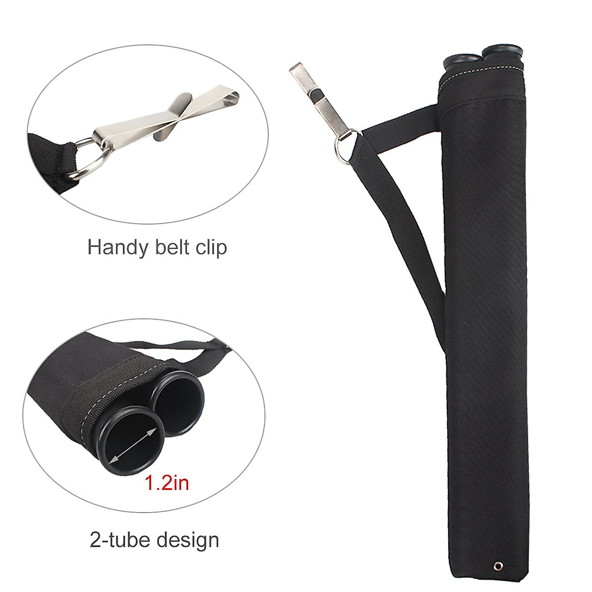 Kratarc Archery 2 Tube Hip Arrow Quiver Waist Hanged Carry Bag with Hook for Shooting (Black)