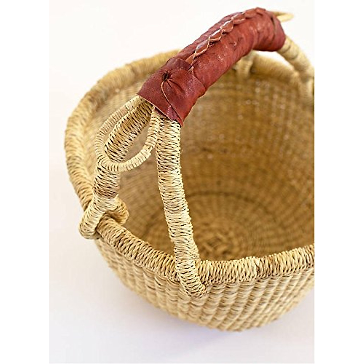 Bolga Baskets International Small Market Basket w/ Leather Wrapped Handle (NATURAL)