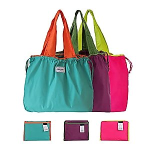 MVSCOCEAN Reusable Grocery Bags, Colorful Shopping Bags,Machine Washable,Foldable,Durable,Lightweight,Set of 3 (Fuchsia,Lake Blue,Purple)