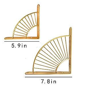 FUNWOOD Gold Metal Shelf Braket 2pcs Floating Shelves Angle L Heavy Duty Metal Supporting Wall mounting Wood Shelving Home Décor Accents Storage Kitchen Office(Wood Not Included)-7.8in