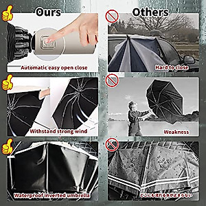 GENMAI SOEASY Umbrella Compact Folding Travel Windproof Rain Umbrella, Light Automatic Parasol Portable Car Umbrella for Rain,Large Black Sun Umbrella