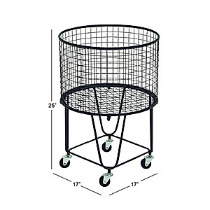 CosmoLiving by Cosmopolitan Metal Deep Set Metal Mesh Laundry Basket Storage Cart with Wheels, 17" x 17" x 25", Black