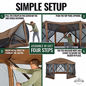 Hike Crew Extra Large 14.5’ x 14.5’ Pop-Up Gazebo Screen Tent | Screened 8-Sided Instant Outdoor Canopy Shelter w/Stakes, Ropes & Carry Bag for Camping, Sports, Picnic Table | UV Resistant SPF 50+