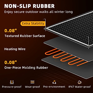 VEVOR Snow 30 x 48 inch, 3 in/h Melting Speed, Heated Outdoor Mats for Winter Entrances, No-Slip Rubber w/Plug, Power Cord, Outlet Timer, Reflective Strip, Velcro, Ground Stake, Black
