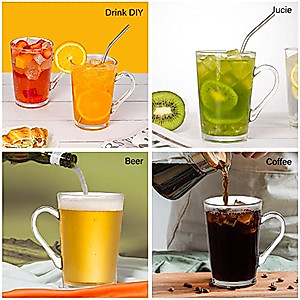 Glass Coffee Mugs Tea Cups - 14 Oz Clear Glass Mug with Lid and Straw Set Of 4 Dishwasher Safe Glass Coffee Cups - Elegant Lovely Gifts for Anniversary Weddings Housewarming Christmas Birthday