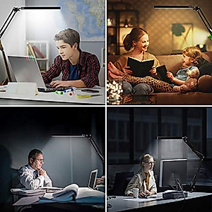 LED Desk Lamp with Clamp, 3 Color Modes Architect Modern Swing Arm Lamp Desk Light, Dimmable Eye-Care Table Light, Memory Function, Task, Study, Reading, Work, Craft, Sewing, Drafting, Home Office 10W