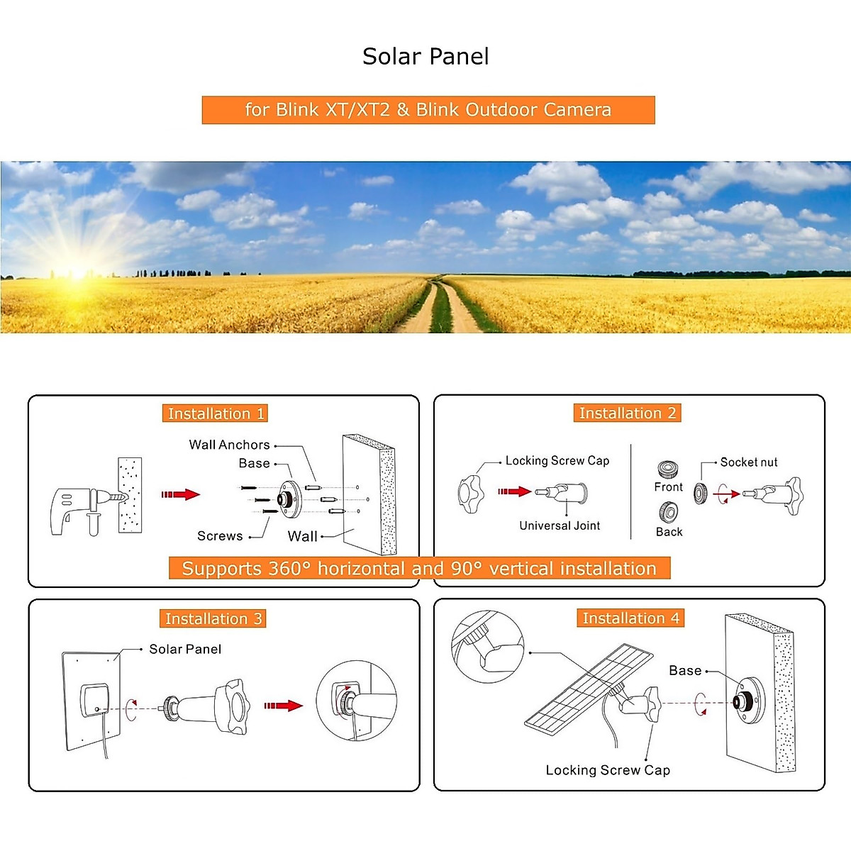 Solar Panel for Blink Camera Outdoor,2W Blink Camera Solar Panel Compatible with Blink Outdoor,XT2/XT Camera&SimpliSafe Camera(Not Included),IP66 Blink Outdoor(3rd Gen) with Rubber Plug (1 Pack)
