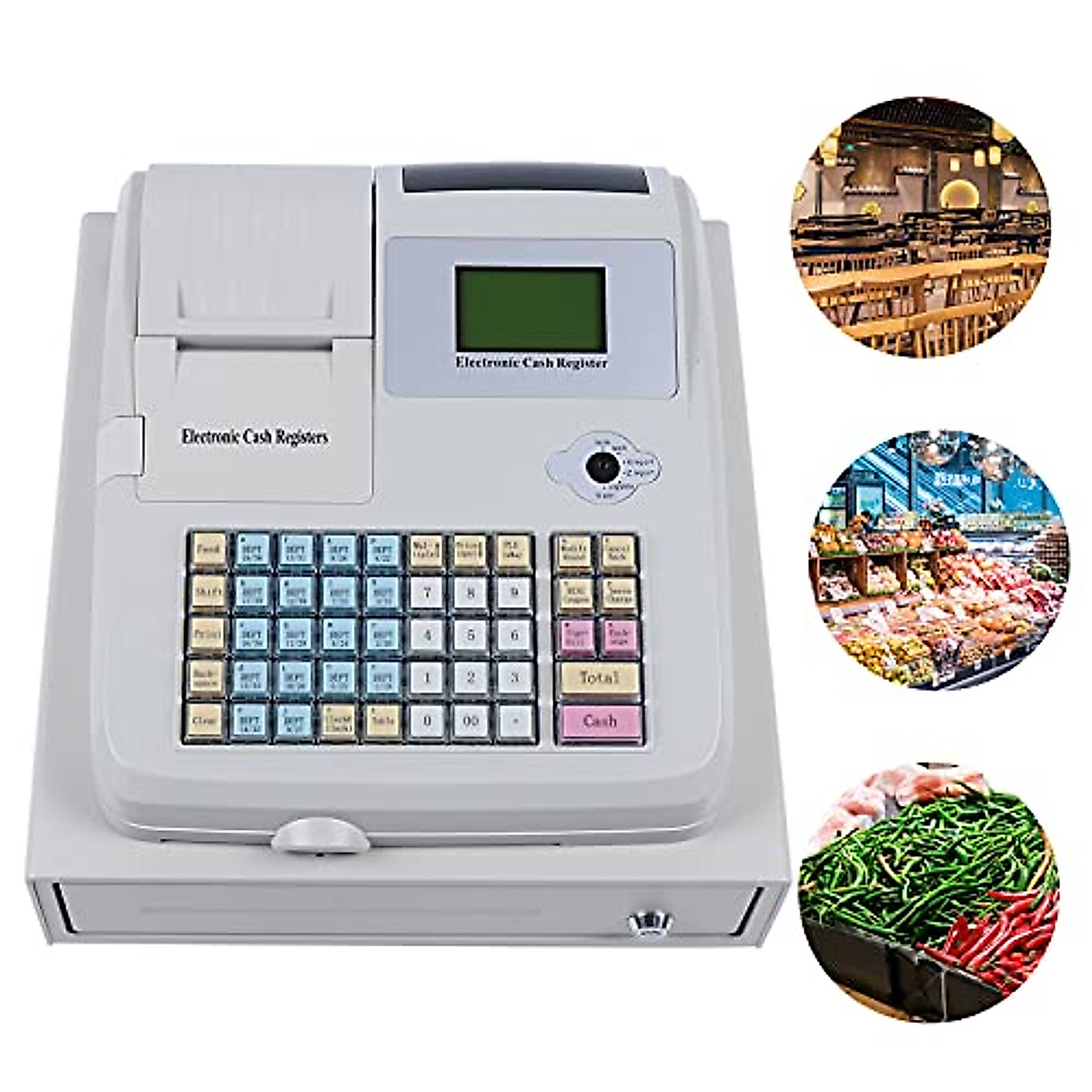 SNKOURIN POS System Cash Register,Electronic Cash Register with Removable Cash Tray and Thermal Printer,Small Square Money Drawer Multifunction Cash Register for Small Business/Retail/Restaurant
