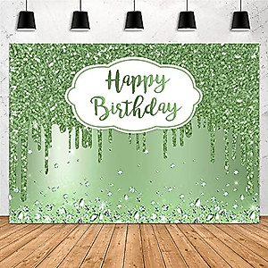 Aperturee 7x5ft Army Green Happy Birthday Backdrop Glitter Diamonds Girls Sweet 16 18th 21st 30th Women Photography Background Banner Supplies Photo Booth Studio Props Party Decoration Cake Table