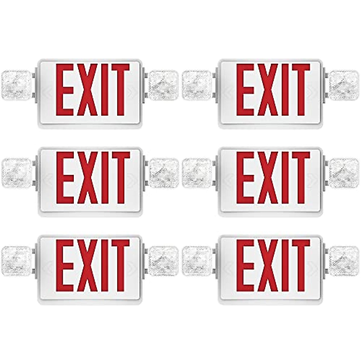 Sunco Lighted Exit Signs for Business with Battery Backup, Emergency LED Exit Light Combo, 120-277V Double Sided with Two LED Flood Lights, Fire Resistant UL 94V-0, Commercial Grade 6 Pack