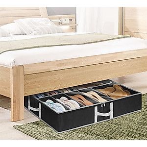 boailydi Under Bed Shoe Storage, 2 Pack Adjustable Velcro Shoe Organizer Under Bed With Bottom & Side Support, Sturdy Structure Underbed Shoe Storage Container with Cover, Space-Saving Shoe Box