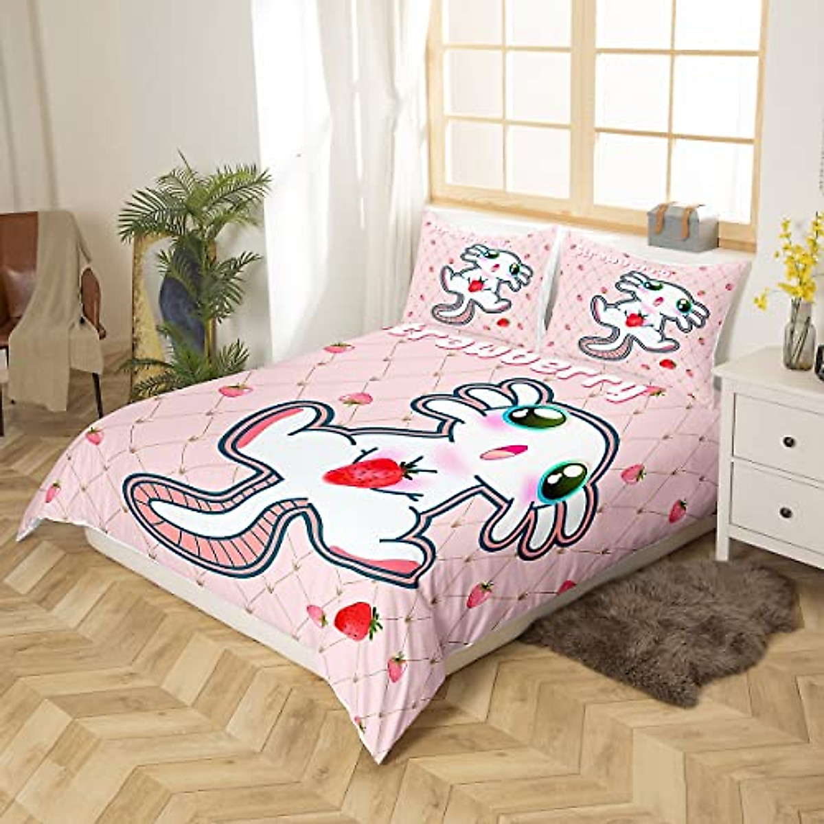 Erosebridal Kawaii Axolotl Beding Set Full Decor Sea Wildlife Comforter Cover Cute Rainbow Bed Sets for Girls Boys Bedroom Animal Pet Theme Duvet Cover Colorful Galaxy Bedspread Cover 3pcs
