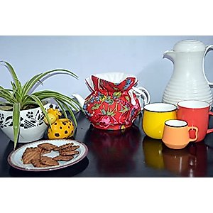Marusthali Tea Pots Cozy-Kettle Cover for Teapots Keep Warm Tea Pot Dust Cover Home Kitchen Décor 5.9" X 7.8" (Red)