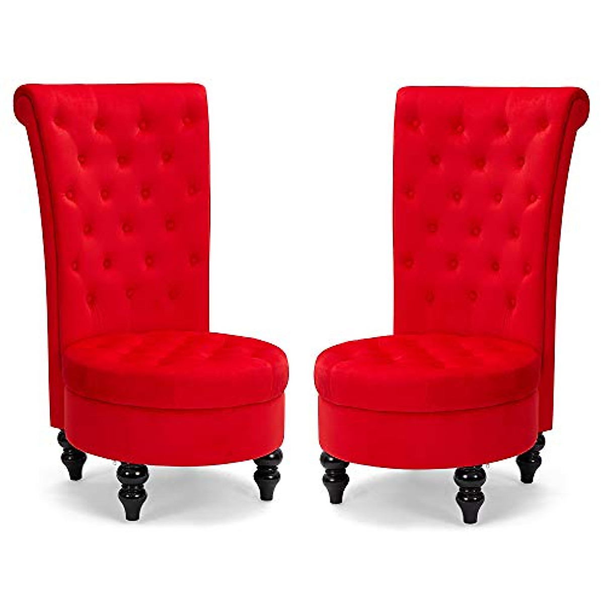 AVAWING Throne Royal Chair Set of 2 for Living Room, Button-Tufted Accent Armless High Back Chair with 24.6 Inch Larger Seat, Thick Padding and Rubberwood Legs, Enthusiastic Red