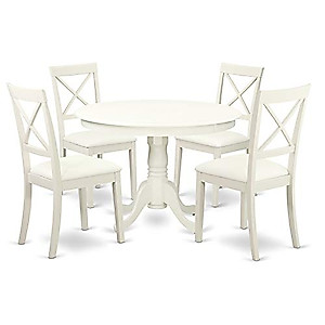 East West Furniture HLBO5-LWH-LC 5-Piece Room Set Included a Round Modern Table and 4 Dining, Faux Leather Kitchen Chairs Seat & X-back