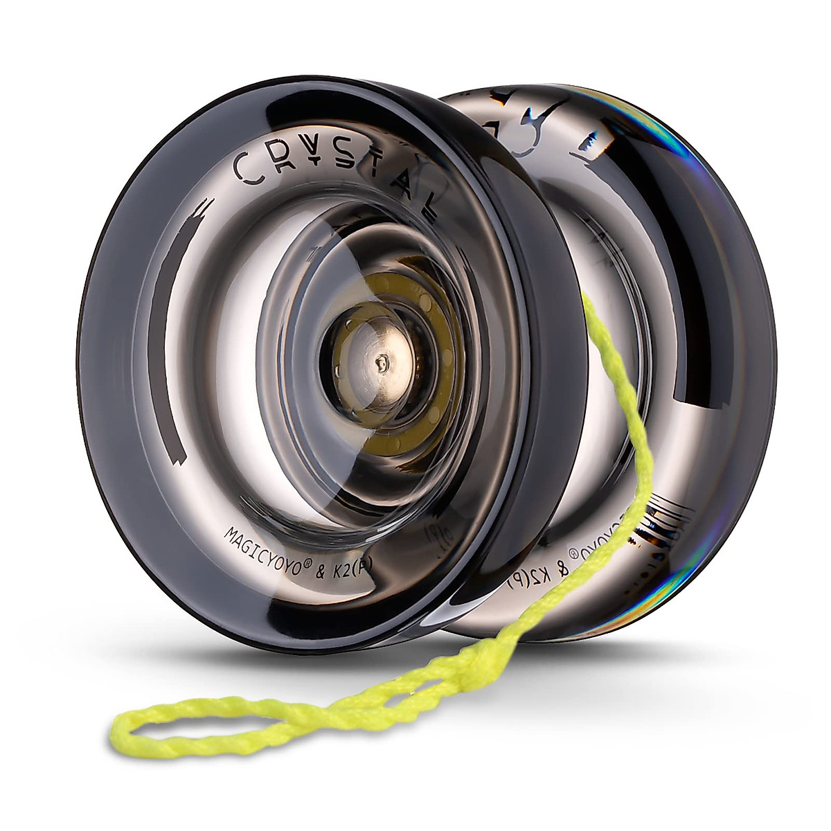 MAGICYOYO K2 Crystal Black Yoyo Professional, Responsive Yoyo for Kids Beginners with Extra Unresponsive Yoyo Bearing, Pro Plastic Trick Yoyo for Adults+12 Yoyo Stings+Bearing Removal Tool+Storage Bag