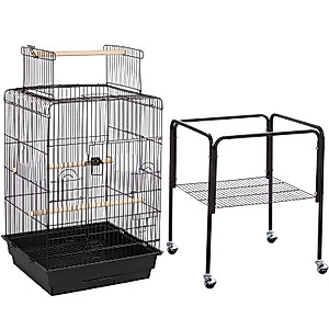 Topeakmart Play Open Top Standing Bird Cage with Removable Stand Wheels Black