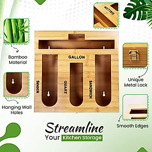 AGF Ziplock Bag Organizer for Kitchen Drawer, 4 in1 Food Baggie Dispenser Box, Food Storage Bag Organizer for Gallon, Quart, Sandwich, Snack And Variety Size Bags