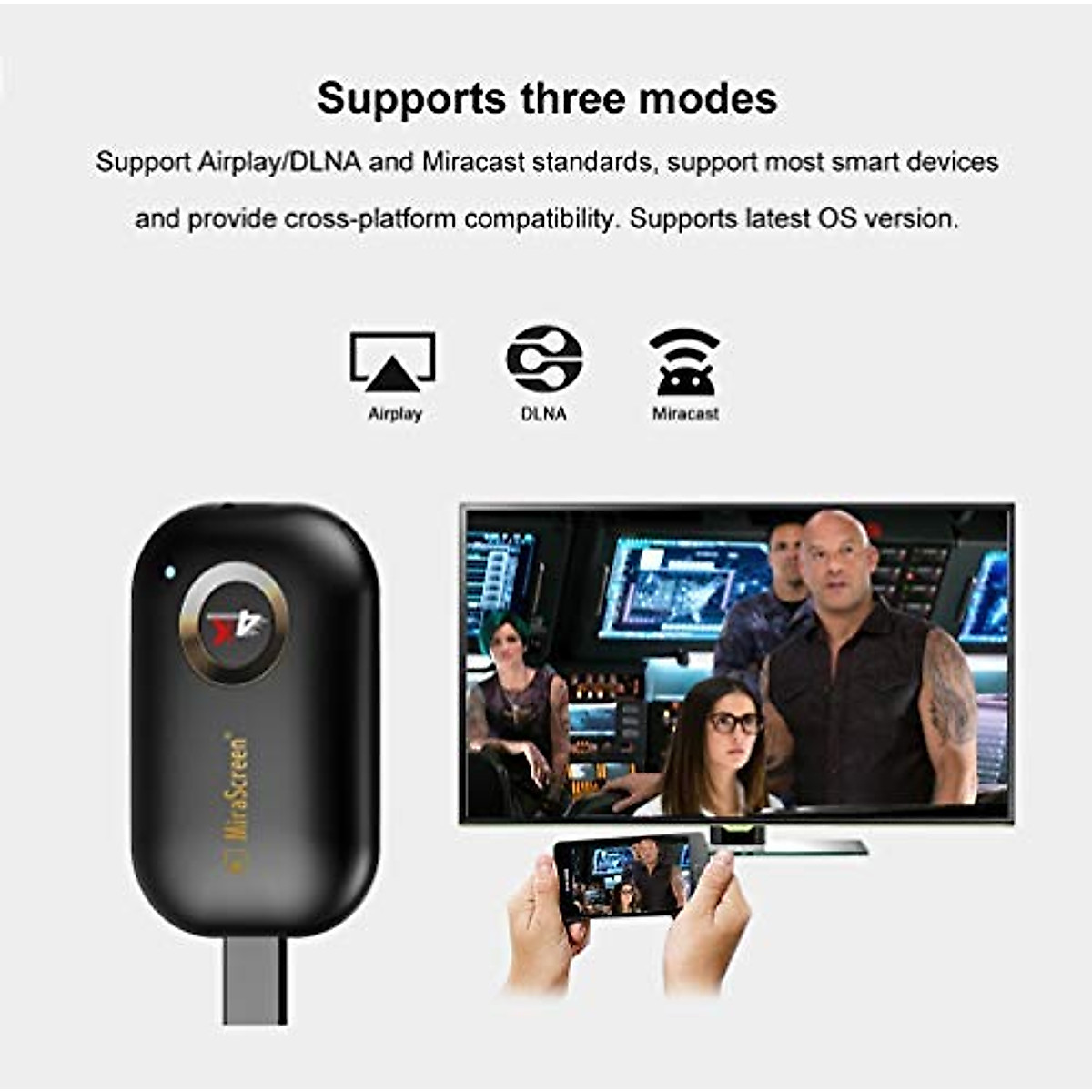 SmartSee HDMI Wireless Display Receiver WiFi 4K 1080P Mobile Screen Cast Mirroring Adapter Dongle for iPhone Mac iOS Android to TV Projector Support Miracast Airplay DLNA No Switching (2.4G)