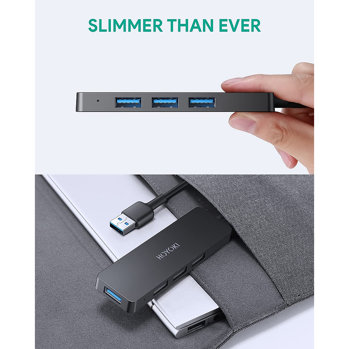 4 Port USB Hub 3.0, HOYOKI USB Splitter for Laptop,Ultra Slim Data USB Hub with 3.3ft Extended Cable, USB Hub Compatible with MacOS/Windows Laptop, PC, PS4, Flash Drive, Mouse, Keyboard, Printer, HDD