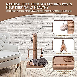 MECOOL Cat Scratching Post Tall Kitten Posts Tree Premium Scratcher Natural Jute Ropes with Tracking Interactive Toys Heavy Base Cat Scratch Deterrent for Indoor Cats (Beige) (Medium-23)