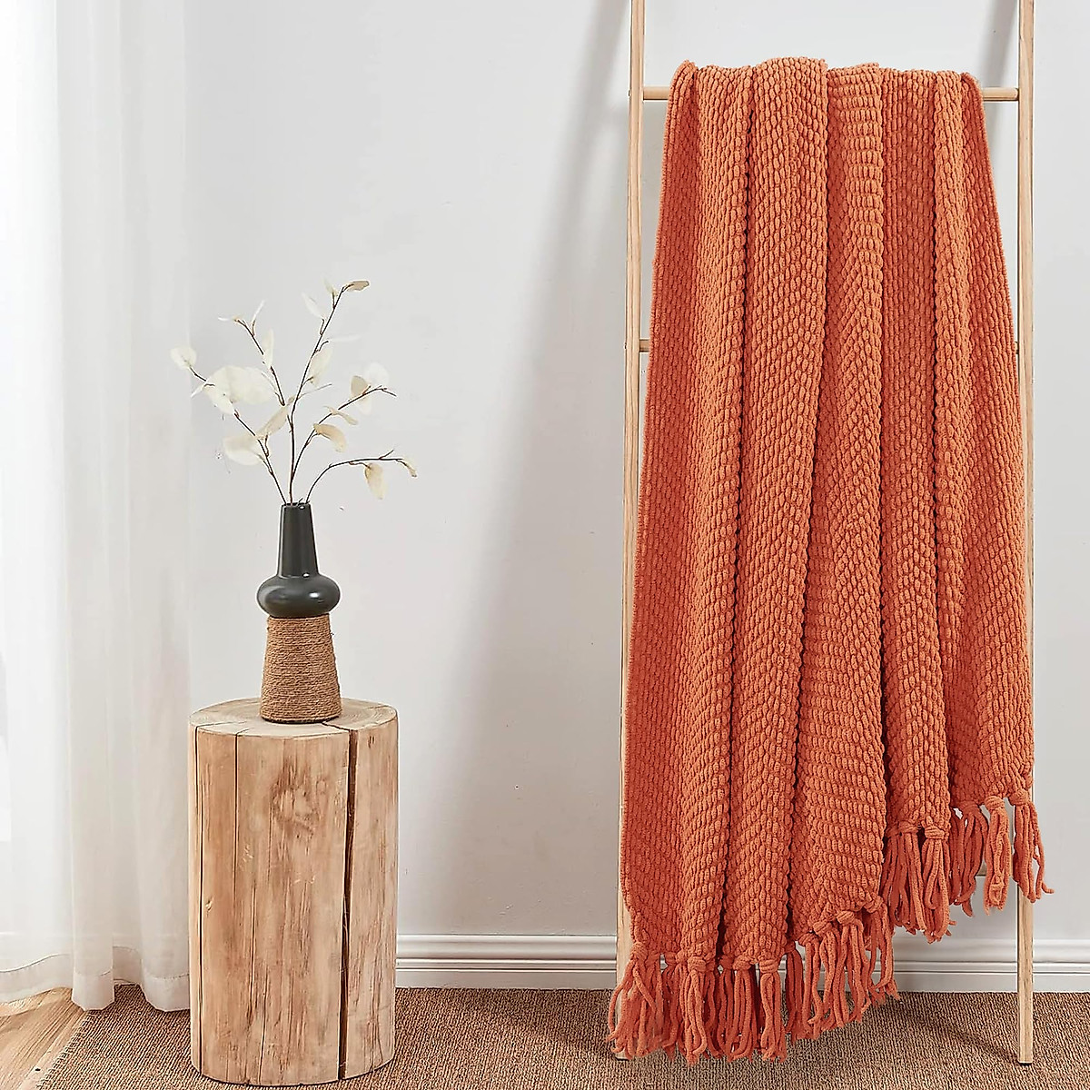 Home Soft Things Throw Blanket Knitted Tweed Throw 50'' x 60'', Rust, Super Soft Cozy Warm Comfortable Breathable Throw for Living Room Chair Couch Bed Sofa Bedroom Home Décor