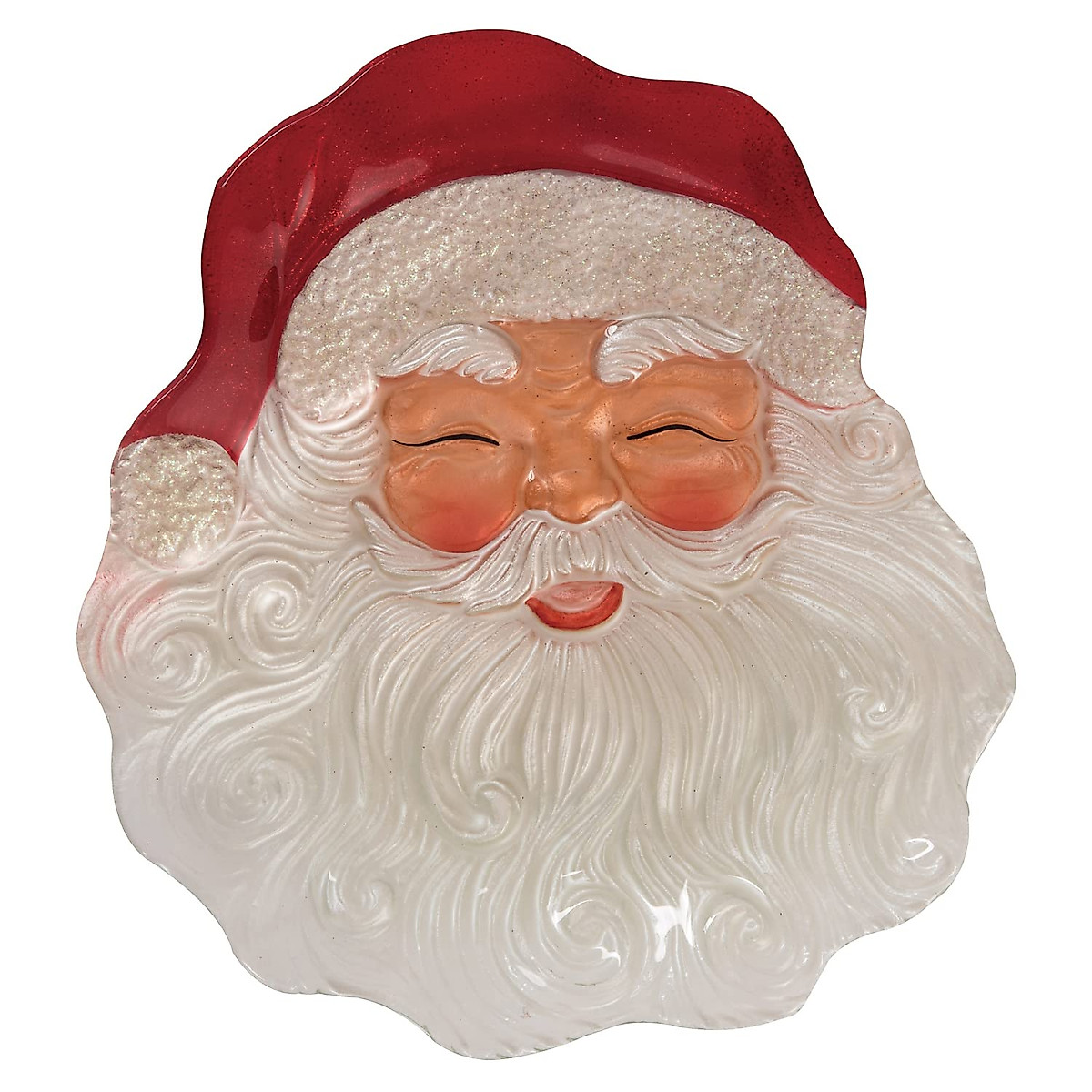 One Holiday Way 12-Inch Decorative Glass Jolly Santa Claus Face Christmas Plate – Classic Xmas Serving Dish Dessert Platter Cookie Tray Tableware Party Decoration – Kitchen Dining Living Room Decor