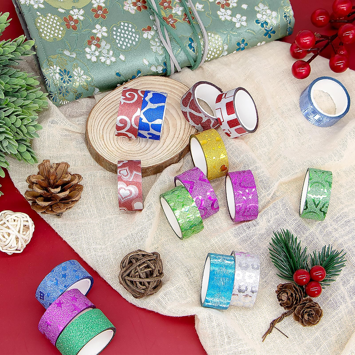 MPOPUUL Glitter Washi Tape Set 60 Rolls, Washi Masking Decorative Tapes for Journaling DIY Decor Planners Scrapbooking Adhesive School/Party Supplies