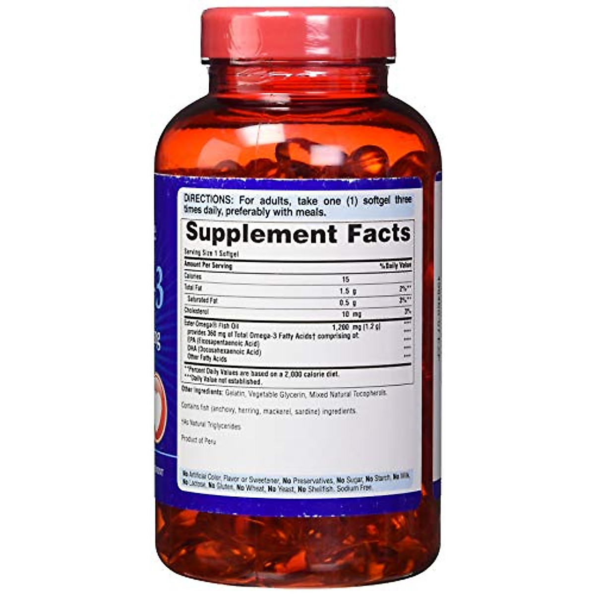 Omega-3 Fish Oil 1200mg, 200 softgels by Puritan's Pride (13328)