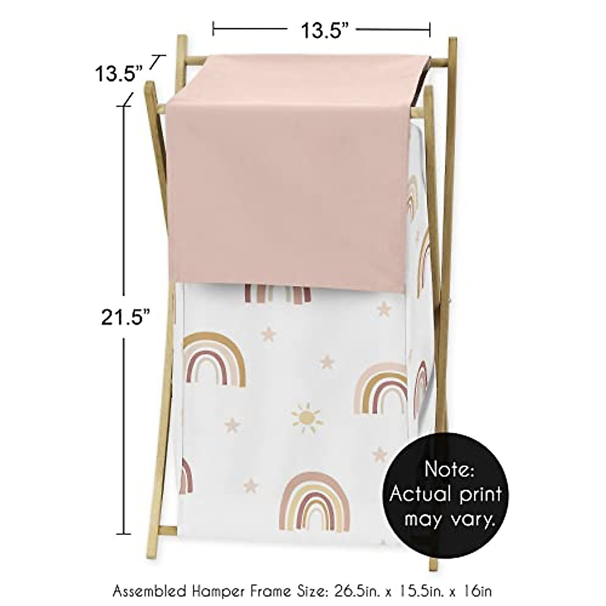 Sweet Jojo Designs Boho Rainbow Baby Kid Clothes Laundry Hamper - Blush Pink Dusty Rose Gold Yellow Mauve Taupe Beige Tan Bohemian Stars Sun Celestial Vintage Sky