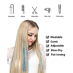 Sedfzo 47 Inch Tinsel Hair Extensions Glitter Kit - 12 Mixed Colors 2400 Strands Sparkling Shiny Hair Tinsel with Tools for Ball Party,Halloween Christmas New Year Halloween Cosplay Party