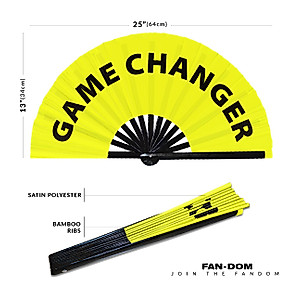 Game Changer Hand Fan Foldable Bamboo Circuit Hand Fan Funny Gag Slang Words Expressions Statement Gifts Festival Accessories Rave Handheld Circuit Event Fan Clack Fans (Yellow)