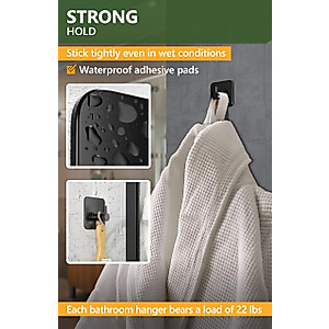 4smile Towel Hooks for bathrooms, Set of 6 - Black Adhesive Hooks, Durable Adhesive Wall Hooks - Strong Adhesive Towel Hooks, Stick on Hooks