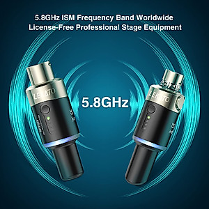 LEKATO 5.8 Ghz Wireless Microphone Transmitter Receiver Plug-on XLR Microphone Wireless System for Dynamic Microphone, Audio Mixer, DSLR Camera, PA System