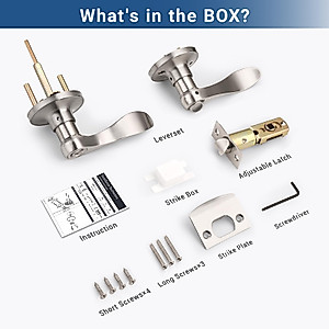 Knobonly 6 Pack Brushed Satin Nickel Door Lever Privacy Door Handles, Zinc Alloy Door Handle Interior, Keyless Lock for Bedroom or Bathroom