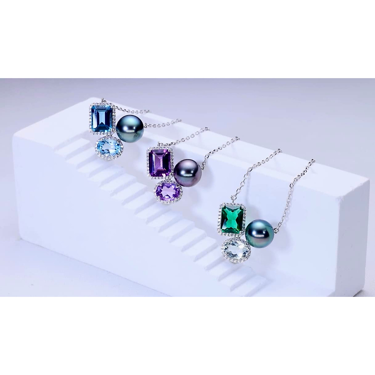 CHAULRI Top Grade Tahitian Black Pearl & Amethyst Necklace - 18K Gold over Sterling - Adjustable 19" - Feb/June Birthstone, Ombre Effect