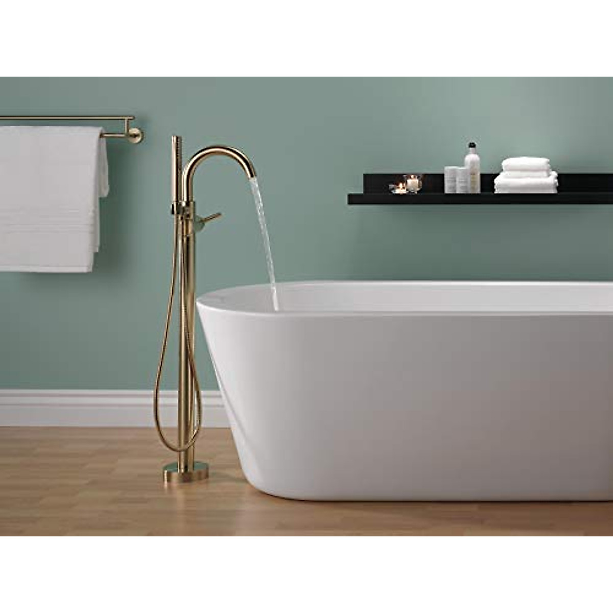 Delta Faucet Trinsic Floor-Mount Freestanding Tub Filler with Hand Held Shower, Champagne Bronze T4759-CZFL (Valve Not Included)
